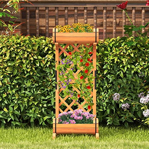 HAPPYGRILL Raised Garden Bed with Trellis, Removable Planter Boxes with ...