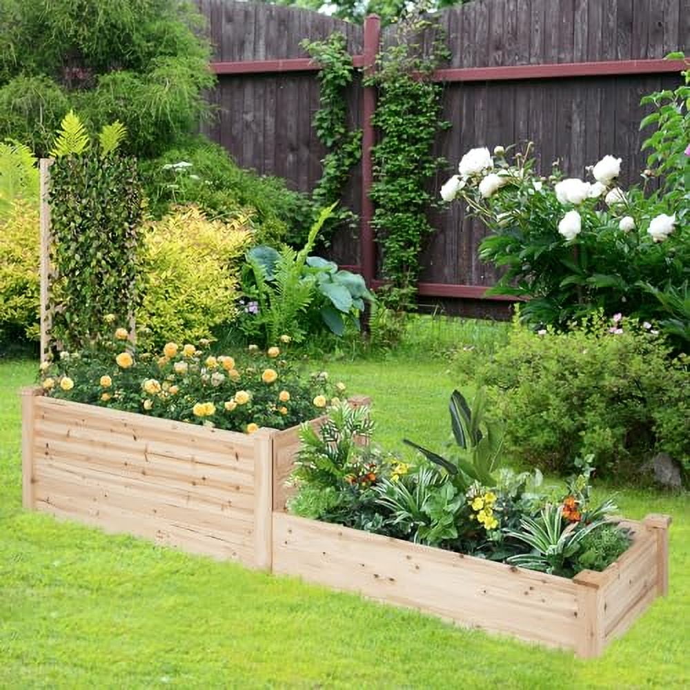 HAPPYGRILL Raised Garden Bed with Trellis, Wood Garden Box w/Open Base ...