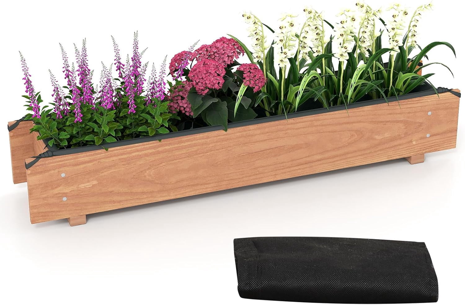 HAPPYGRILL Raised Garden Bed, Wood Flower Planter Box w/4 Drainage ...