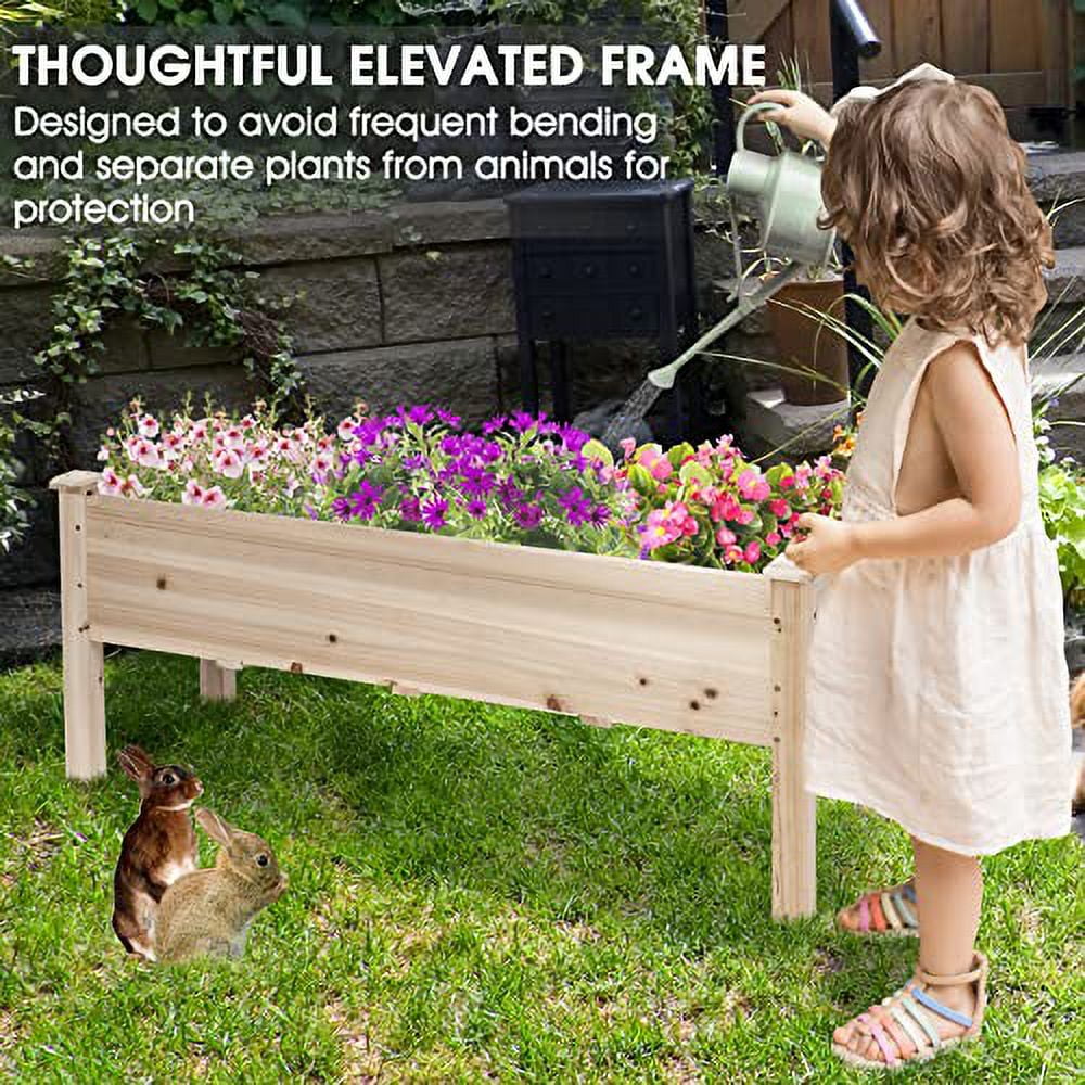 HAPPYGRILL Raised Garden Bed, Wood Planter Box with Legs, 5 Drainage ...
