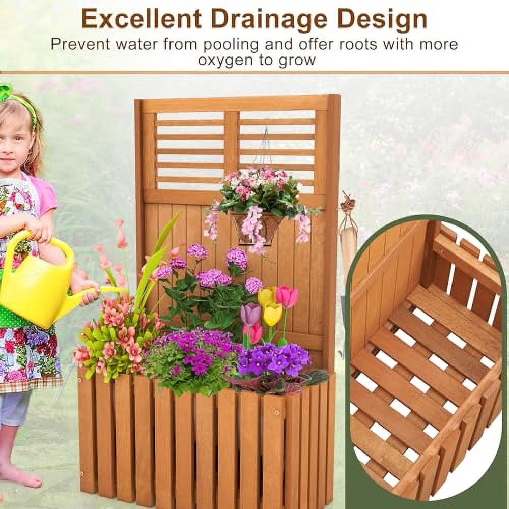 HAPPYGRILL Raised Garden Bed, Wooden Planter w/Trellis, Privacy Screen ...