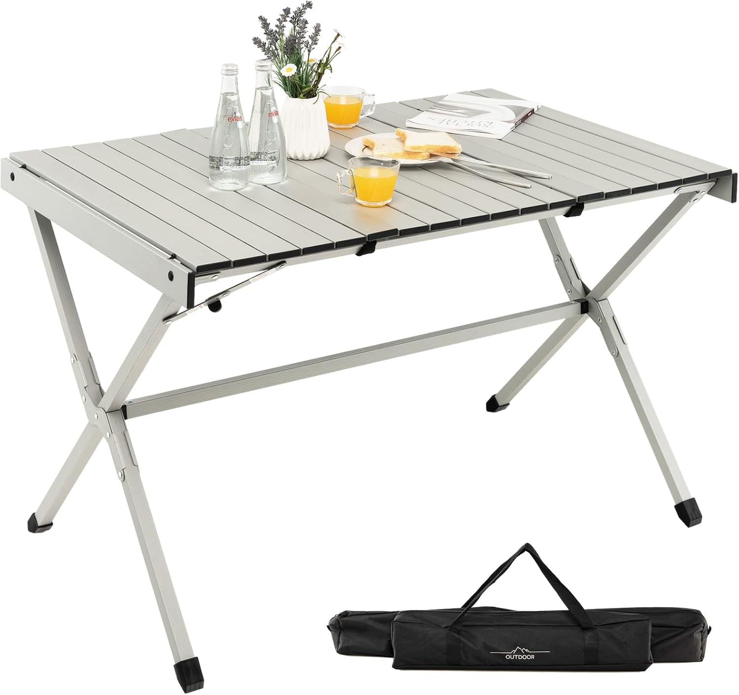 HAPPYGRILL Roll-up Folding Picnic Table Portable Aluminum Camping Table ...