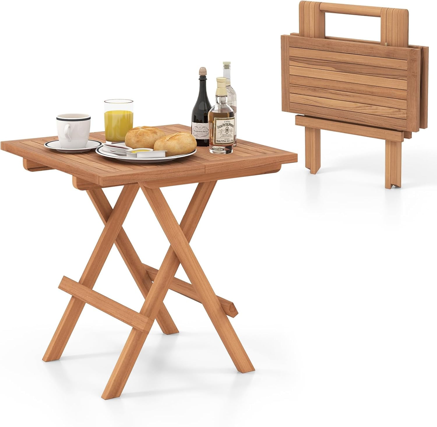 HAPPYGRILL Square Folding Patio Side Table, Indonesia Teak Wood Dining ...
