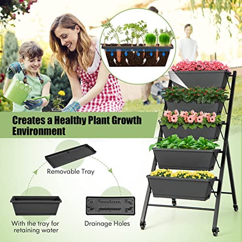 HAPPYGRILL Vertical Raised Garden Bed, 5-Layer Freestanding Garden ...