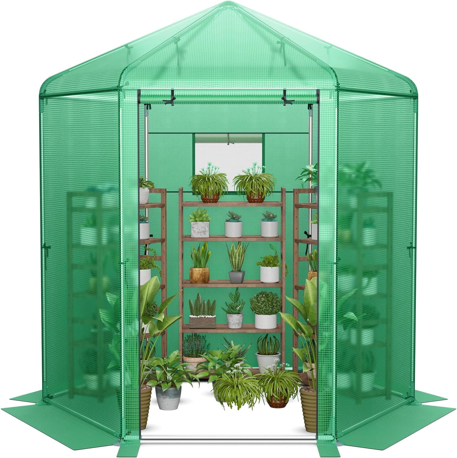 HAPPYGRILL Walk-in Greenhouse, 7’x6’x7.5’ Outdoor Heavy Duty Greenhouse ...