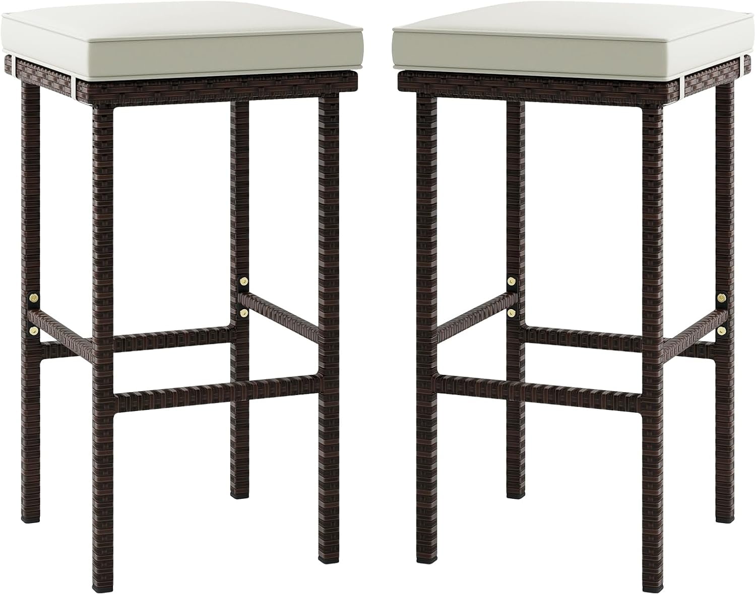 HAPPYGRILL Wicker Bar Stools Set of 2, Bar Height Bistro Stools with ...