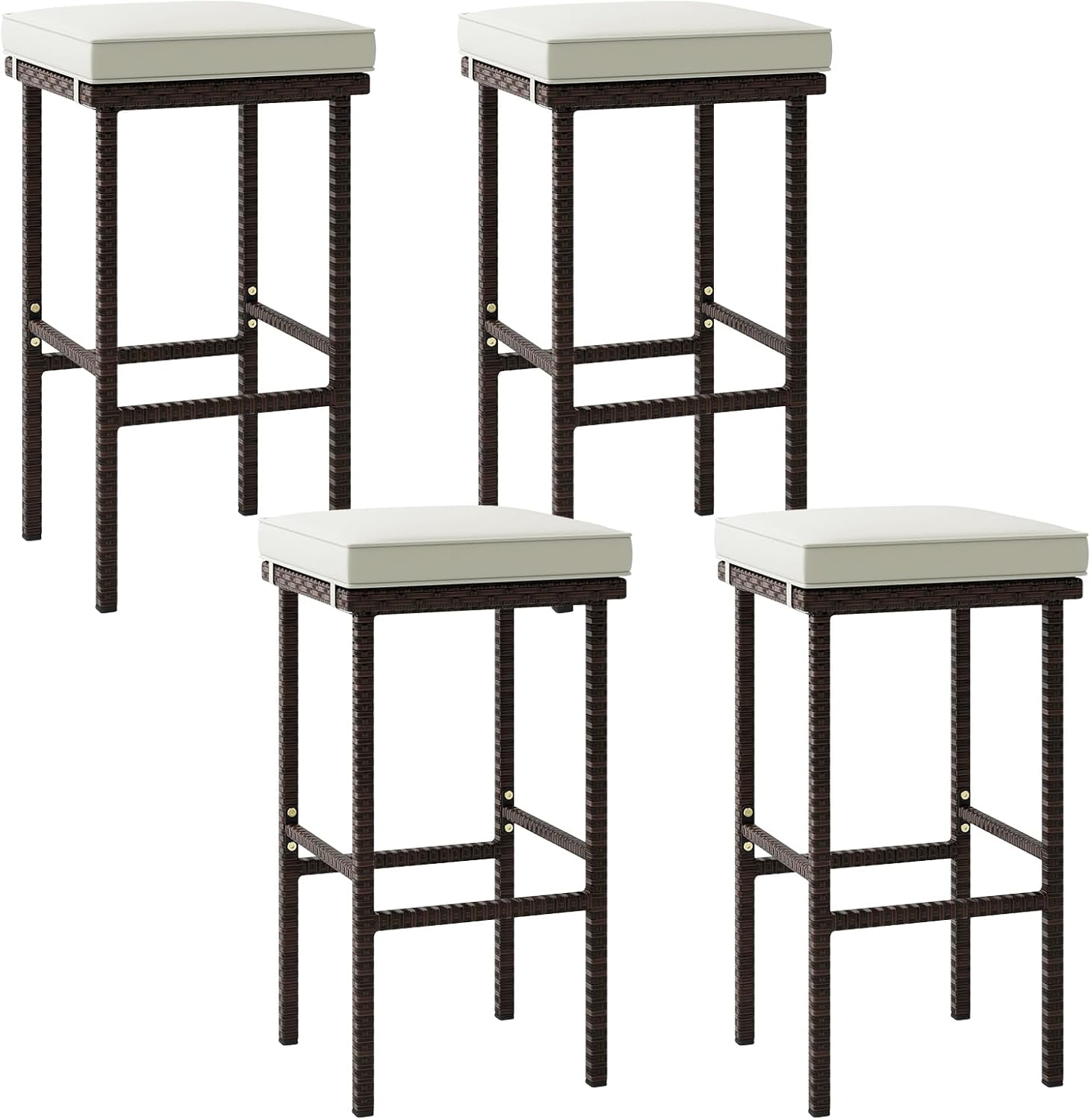 HAPPYGRILL Wicker Bar Stools Set of 4, Bar Height Bistro With Removable ...