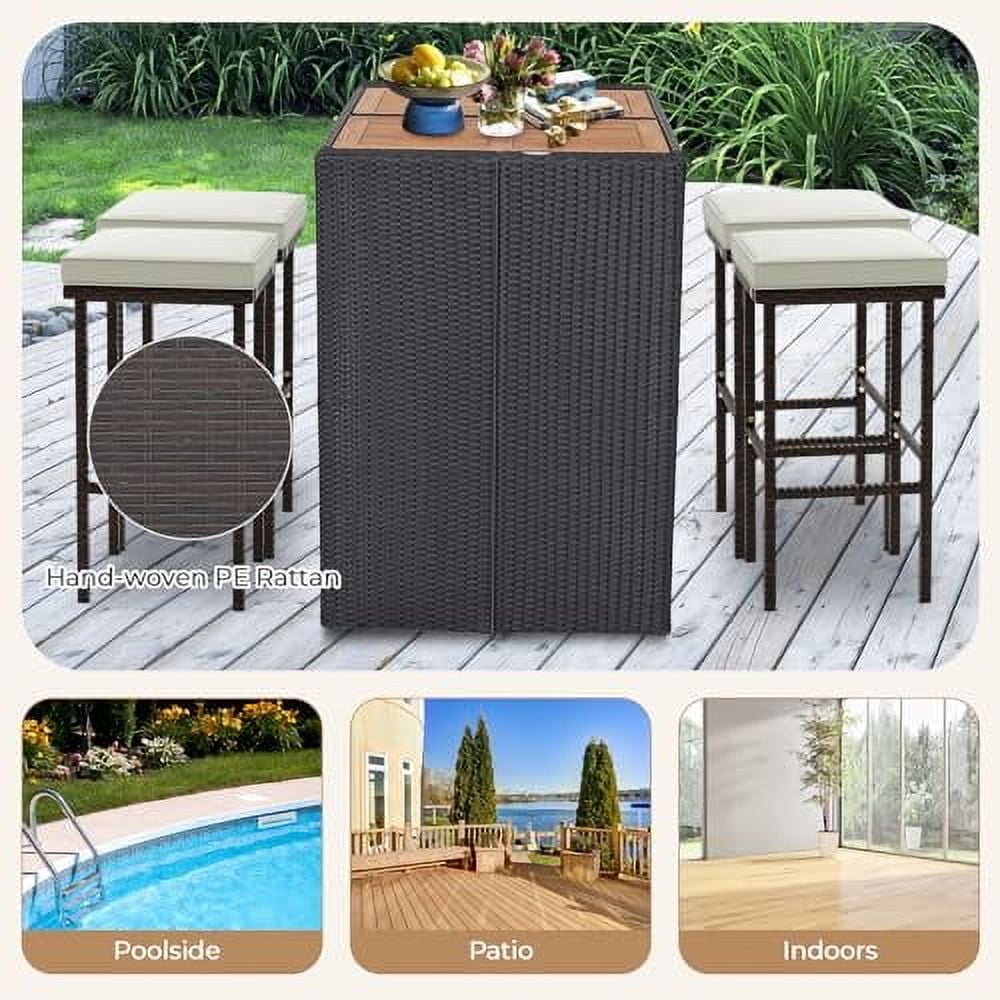 HAPPYGRILL Wicker Bar Stools Set of 4, Bar Height Bistro Stools with ...