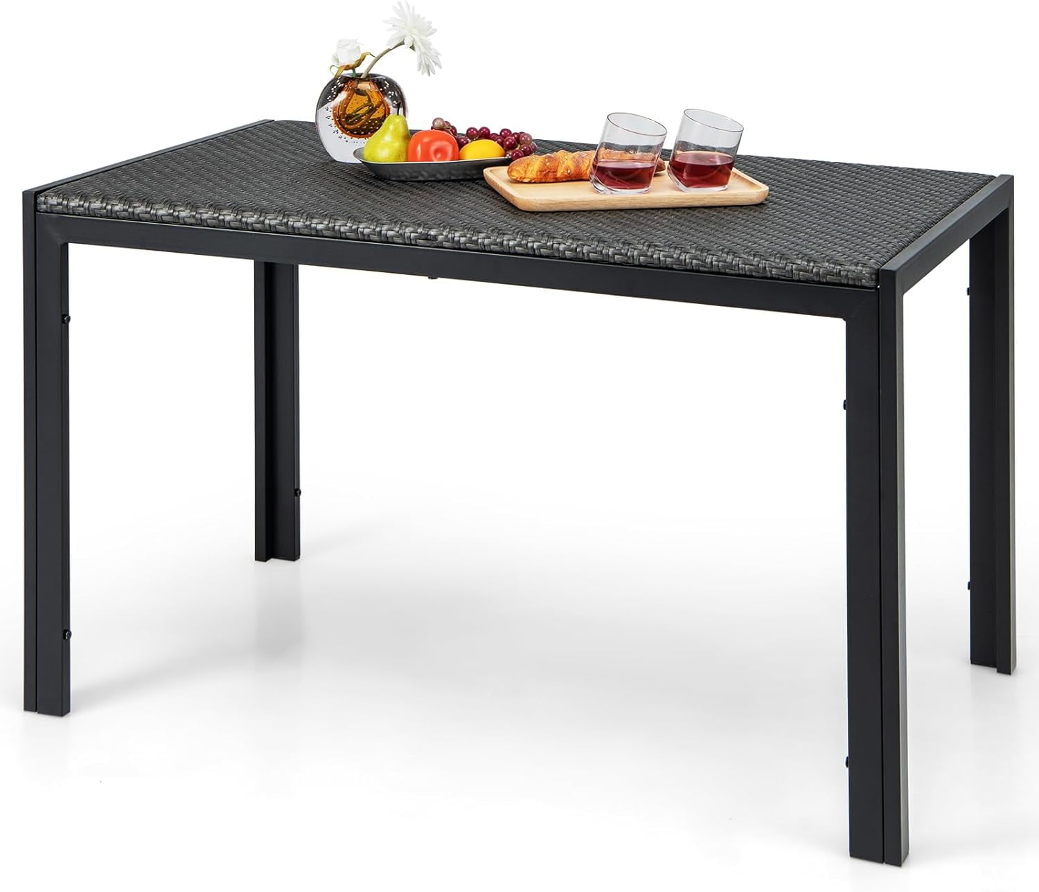 HAPPYGRILL Wicker Patio Dining Table for 6, 48 Inch Patio Rectangular ...