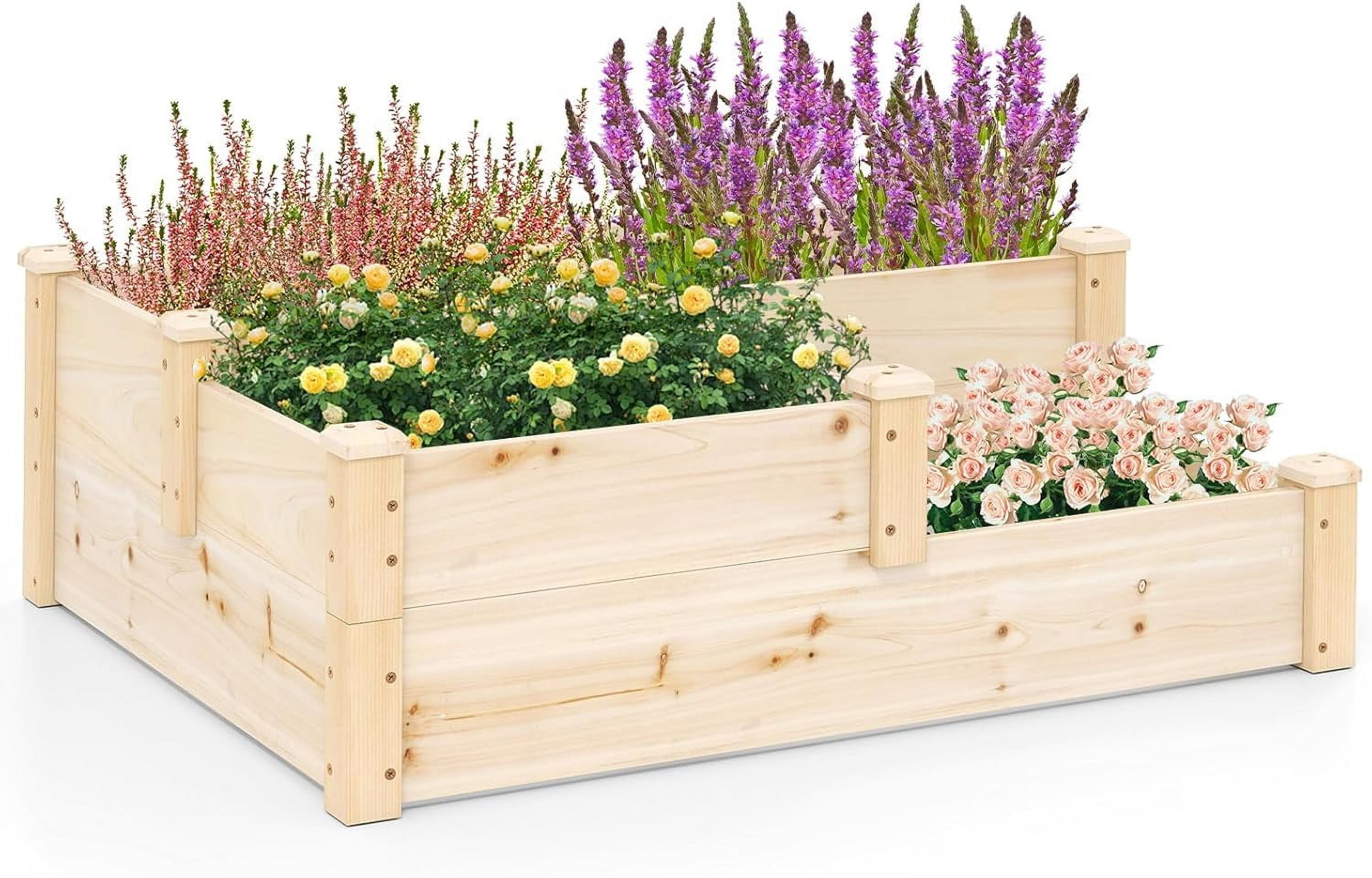 HAPPYGRILL Wood Raised Garden Bed, 46” x 24” x 16” Rectangular Flower ...
