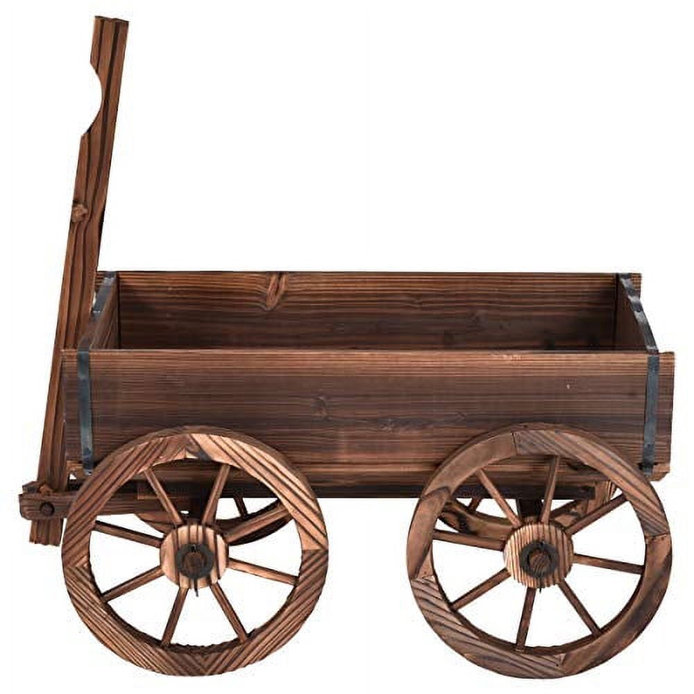 HAPPYGRILL Wood Wagon, Decorative Flower Planter Pot Stand with 4 ...