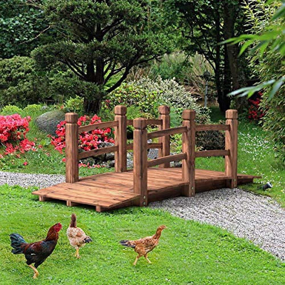 HAPPYGRILL Wooden Garden Bridge, Stained Finish Decorative Pond Bridge ...