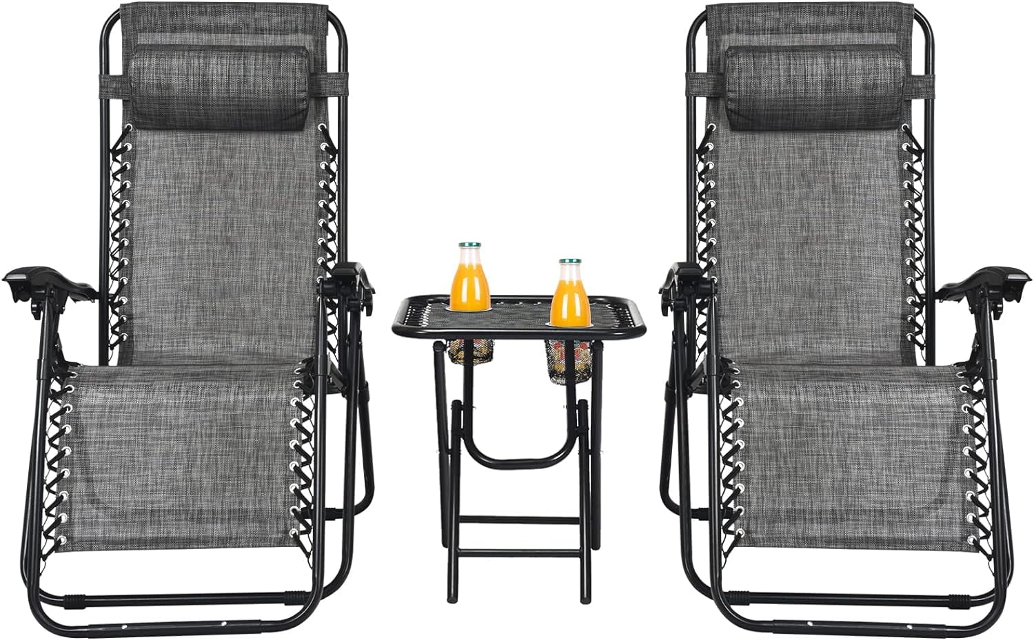 HAPPYGRILL Zero Gravity Lounge Chairs Set with Coffee Table, Folding ...