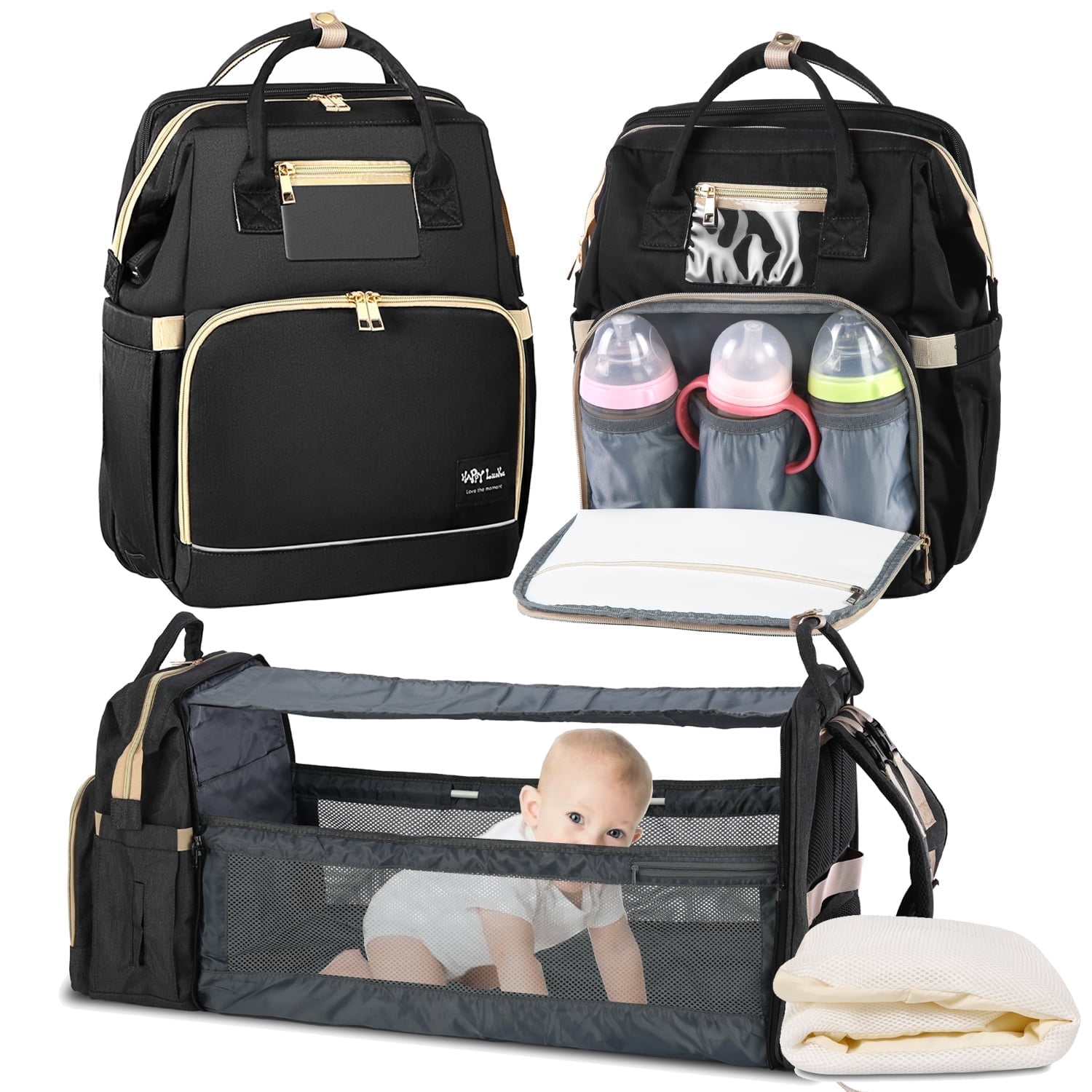 HAPPYLUOKA Large Diaper Changing Bag for Newborn Essentials, Mommy ...