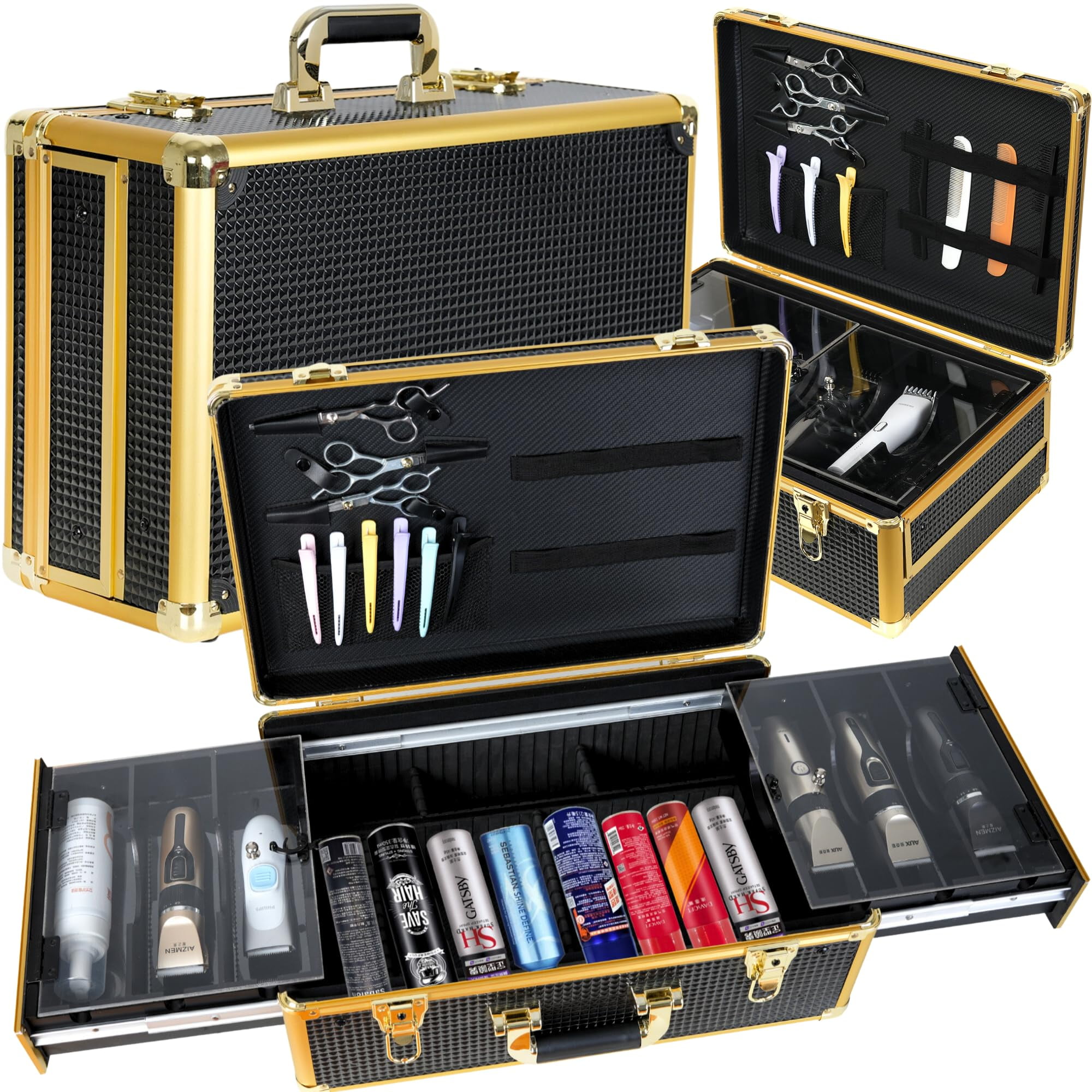 HAPPYPOSH Barber Case Organizer, Barber Briefcase Tool Box, Barber ...