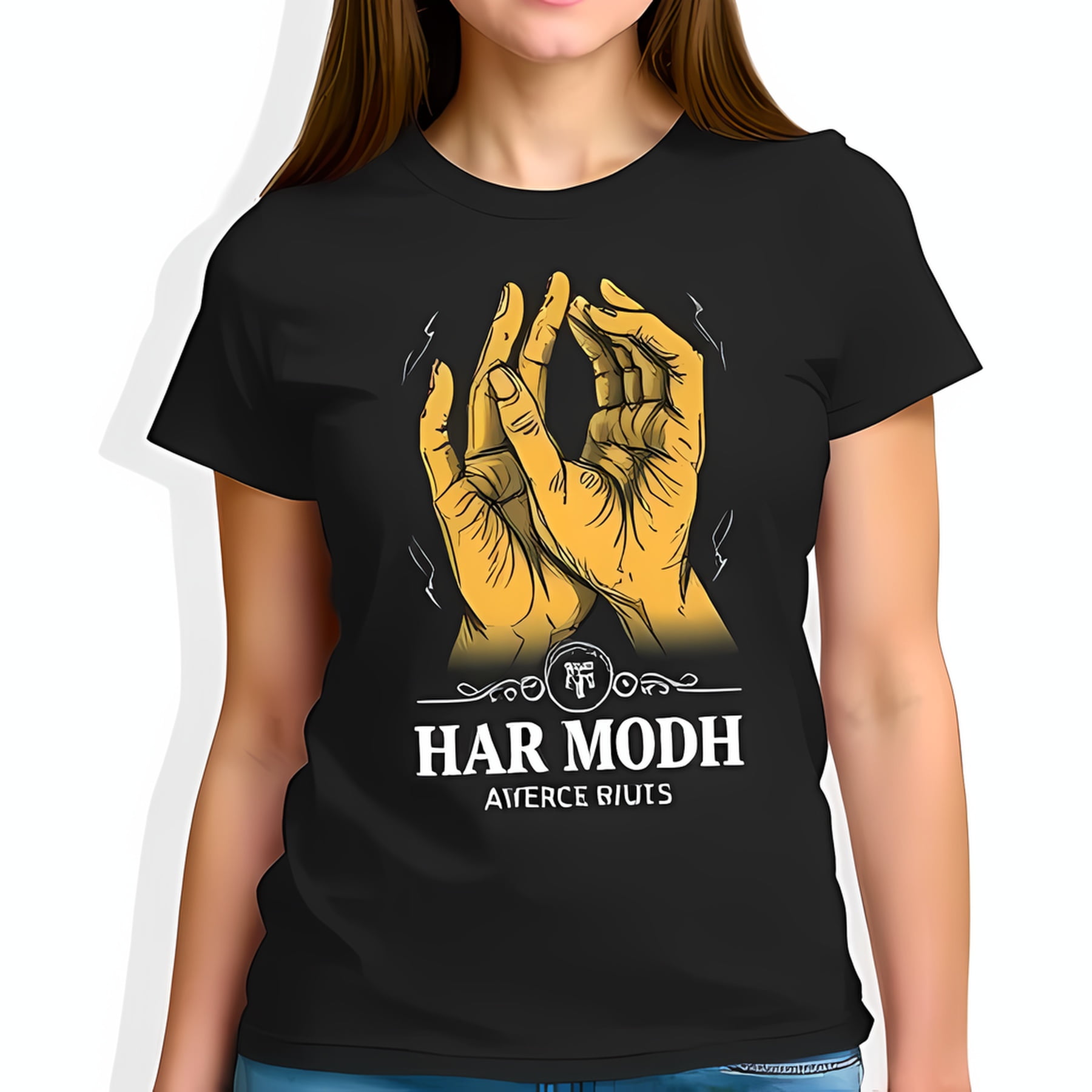 HAR MODH Graphic T-Shirt for Women - Mustard Yellow Clasped Hands ...