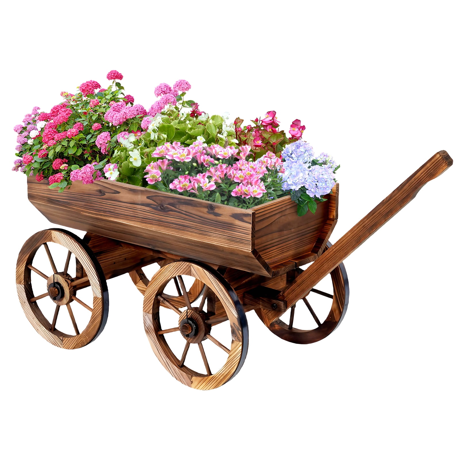 HARAISEDK Wooden Wagon for Outdoor Balcony Decor Wooden Wagon Planter ...