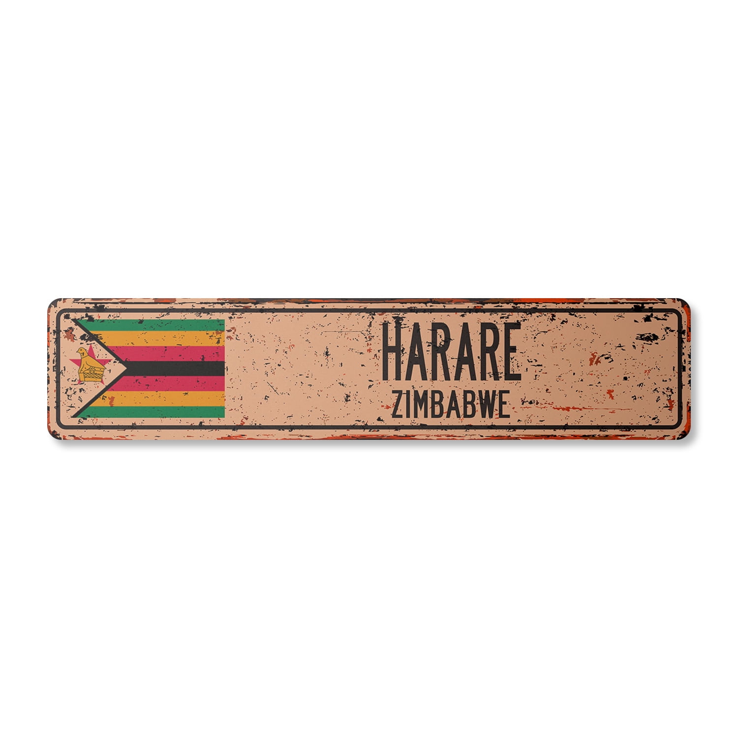 HARARE ZIMBABWE Vintage Plastic Street Sign Zimbabwean flag city ...