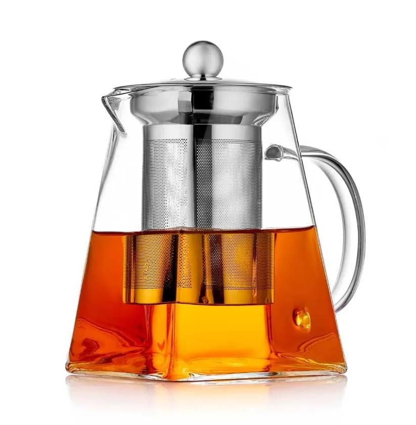 HARBAR Glass Teapot with Infuser 1L Square Borosilicate Kettle for Loose Leaf Blooming Tea ...