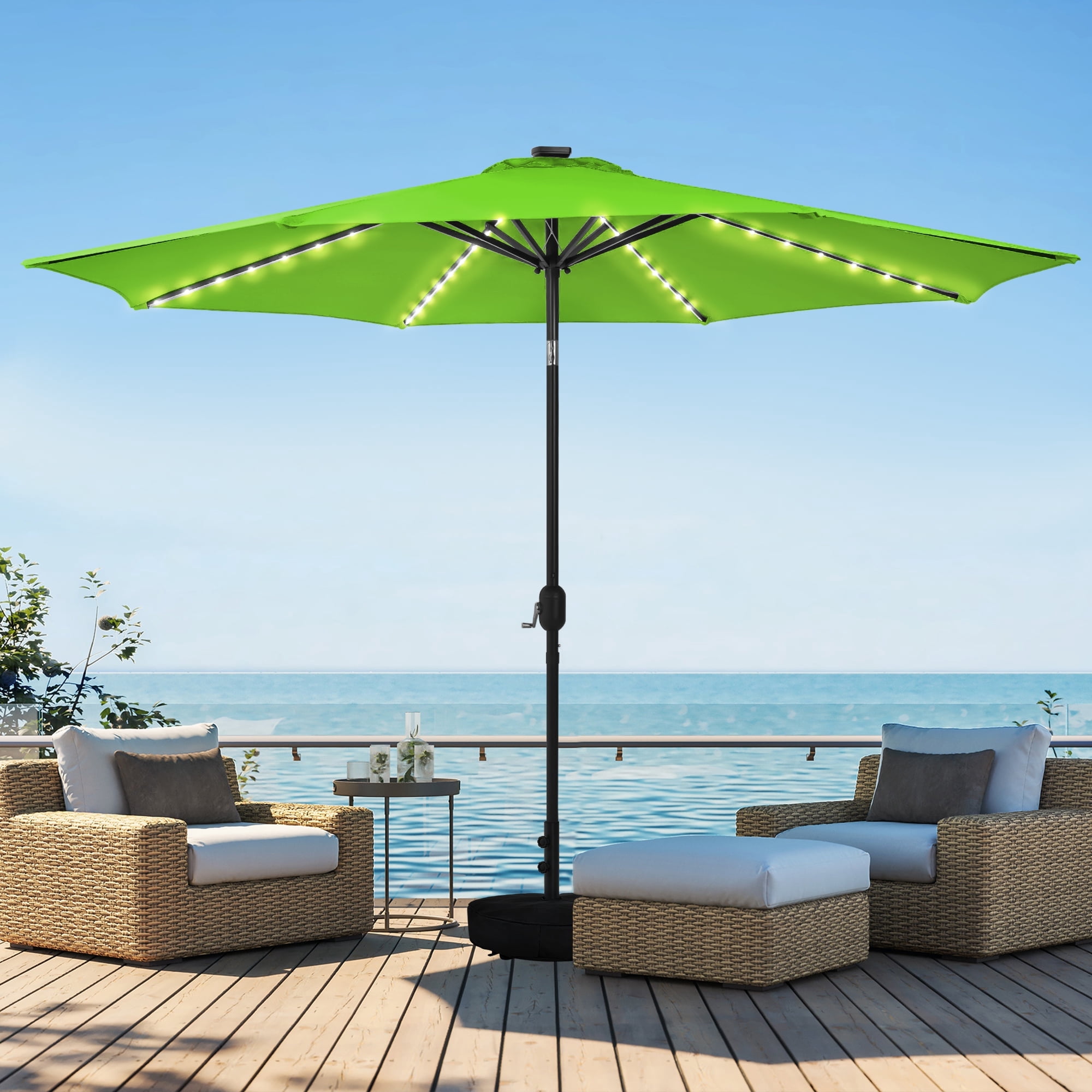 HARBOURSIDE 11ft Solar-Powered Outdoor Umbrella with LED Lights - 13 ...