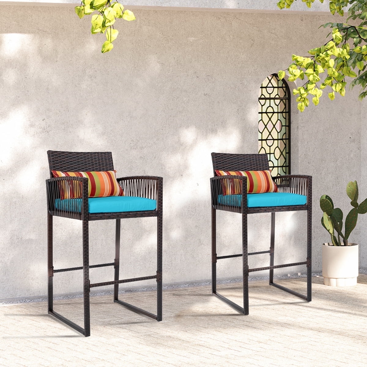 HARBOURSIDE Wicker Bar Stools - Outdoor Patio Counter Height Rattan ...