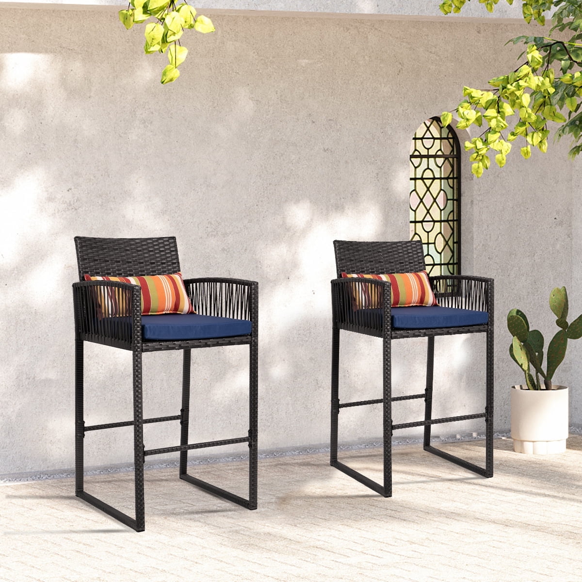 HARBOURSIDE Wicker Bar Stools, Outdoor Counter Height Charcoal Rattan ...