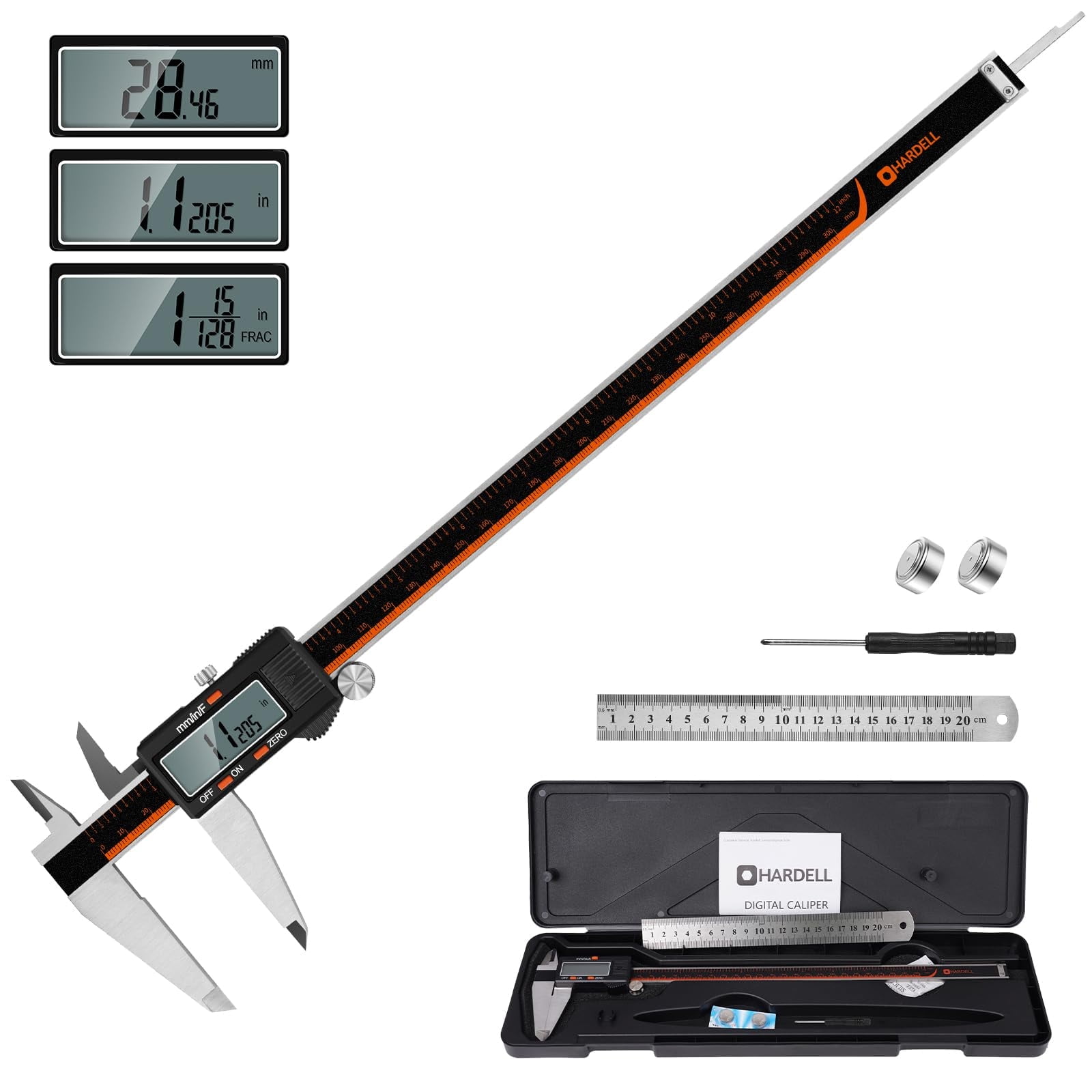 HARDELL Digital Caliper 12 inch, Stainless Steel with large LCD screen ...