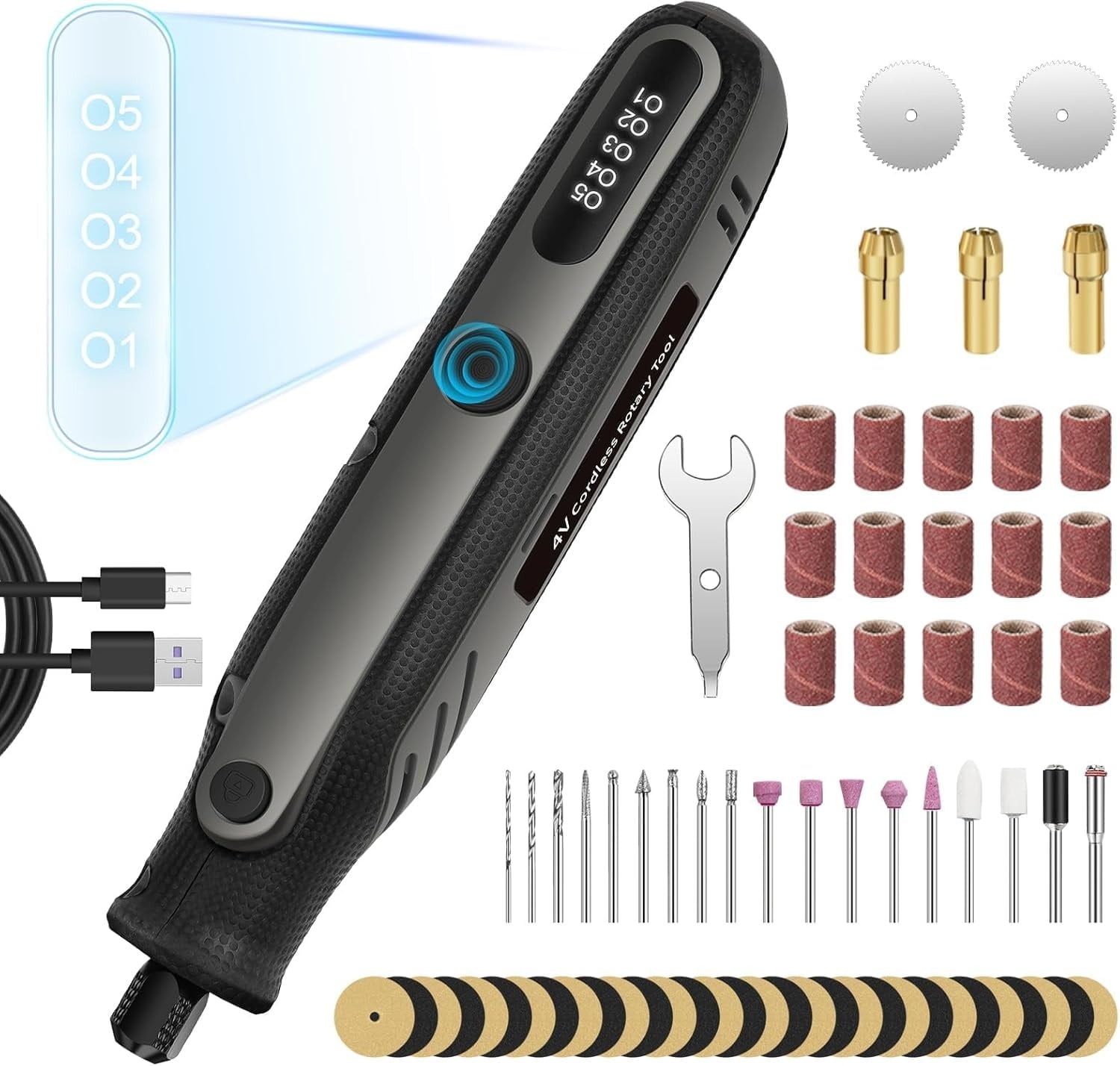 Mini Cordless Rotary Tool, 5-Speed 4V Battery Rotary Tool Kit with 61 ...