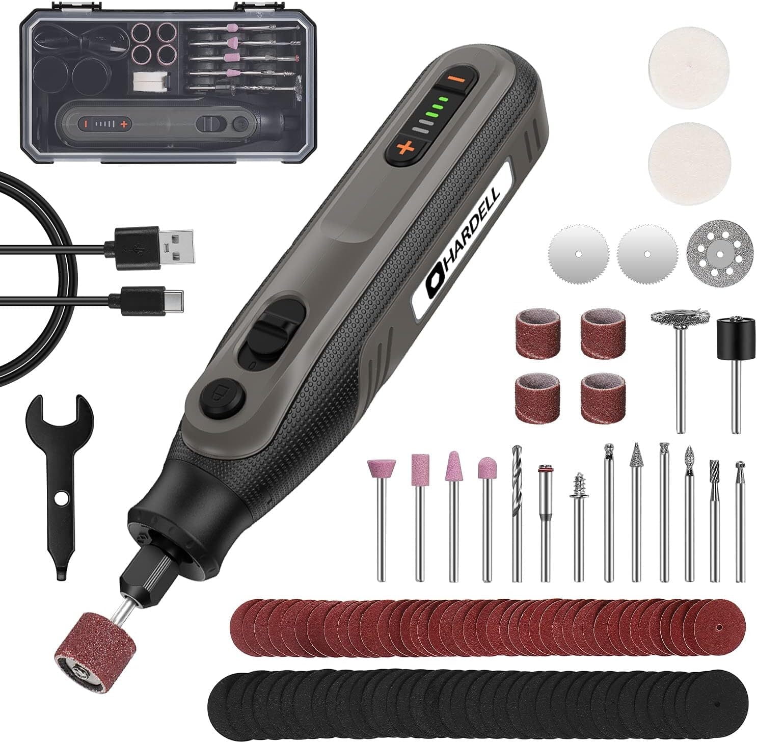 HARDELL Mini Cordless Rotary Tool Kit 4V, 5-Speeds 25000RPM with 101pcs ...