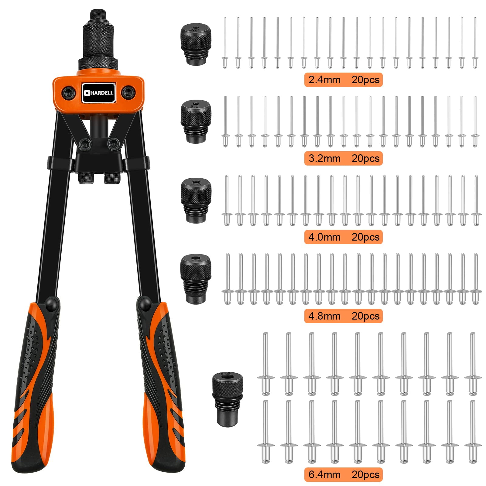 HARDELL Rivet Gun, 14" Manual Rivet Gun Kit with 100 Pcs Rivets, Heavy ...