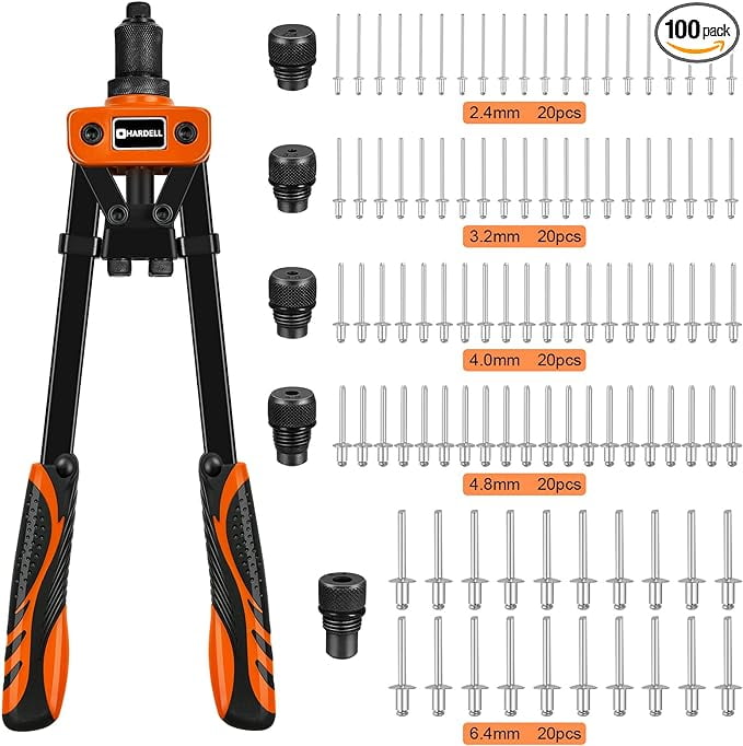 HARDELL Rivet Guns 14" Manual Kit w/ 100X Rivets Riveter Tool w/ 5 ...
