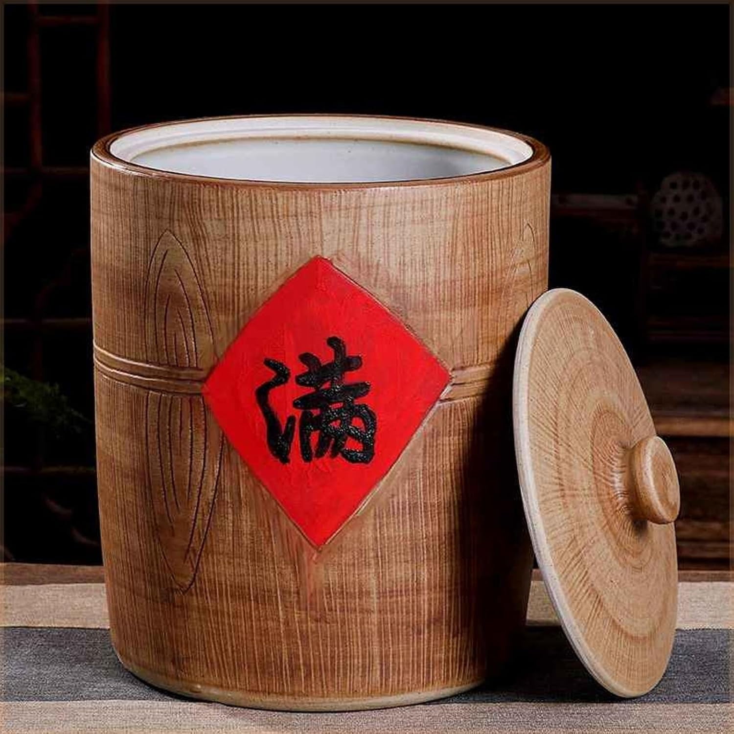 HARELA Ceramic Rice Bucket Rice Jar with Lid, Ceramic Food Storage ...