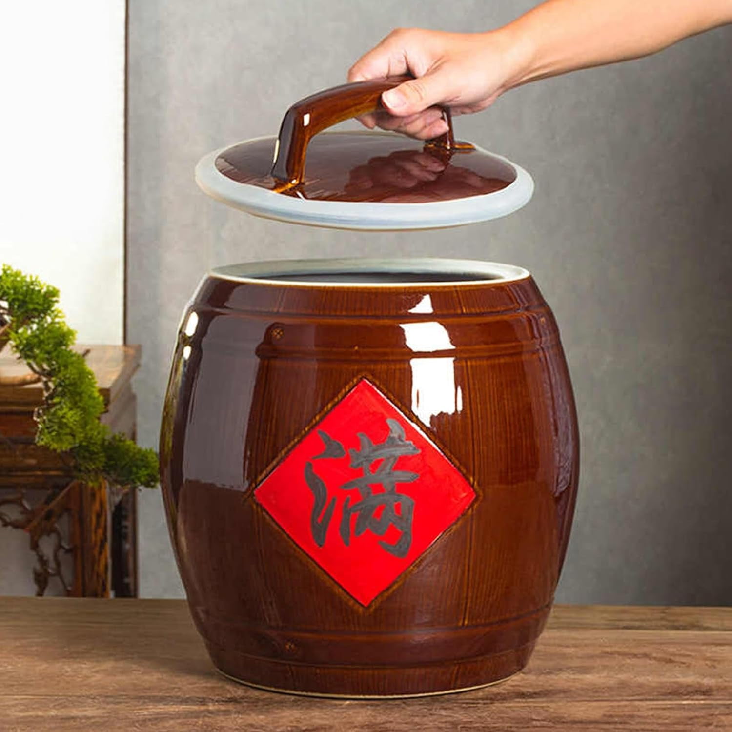 HARELA Ceramic Rice Bucket Rice Jar with Lid, Ceramic Rice Container ...