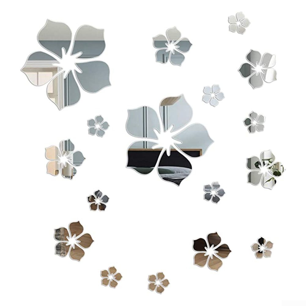 HARFELL 18Pcs Acrylic Mirror Floral Wall Stickers Self Adhesive Mirror ...