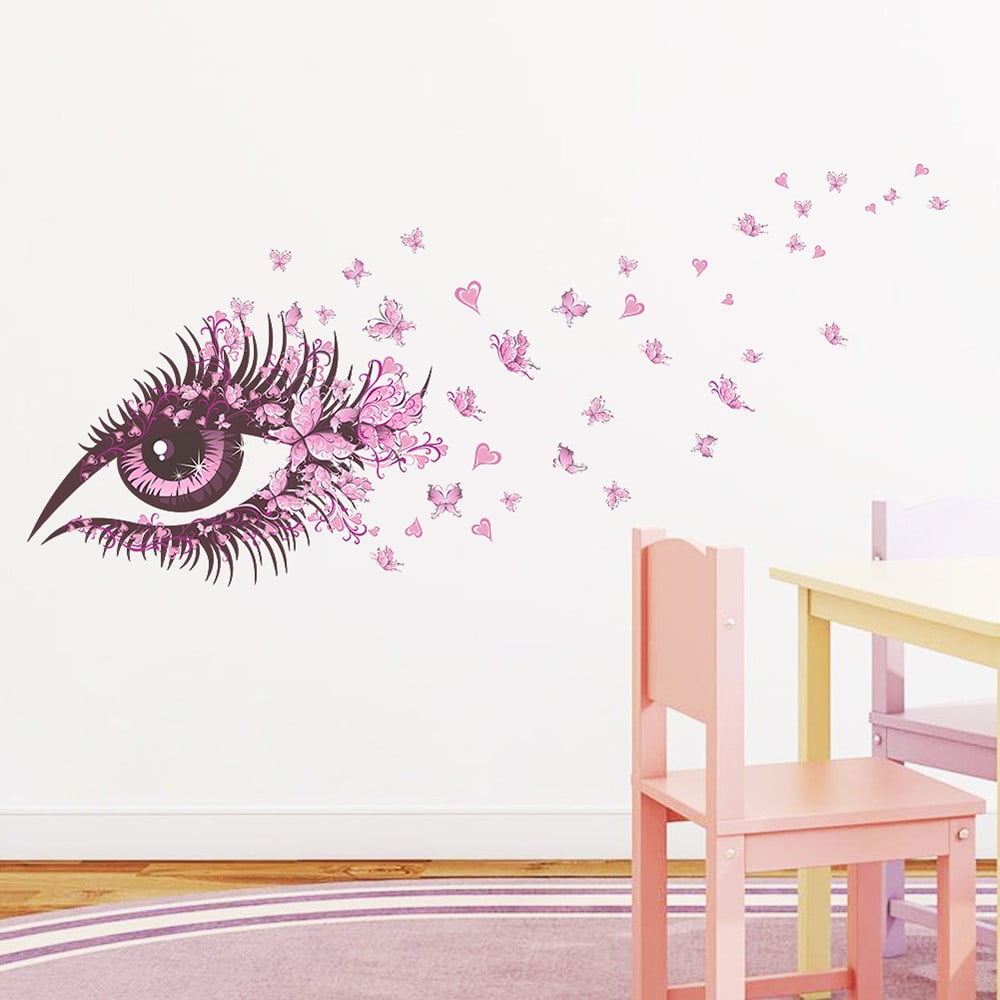 HARFELL Pink Eye Butterfly Wall Sticker Living Room Decor Removable ...