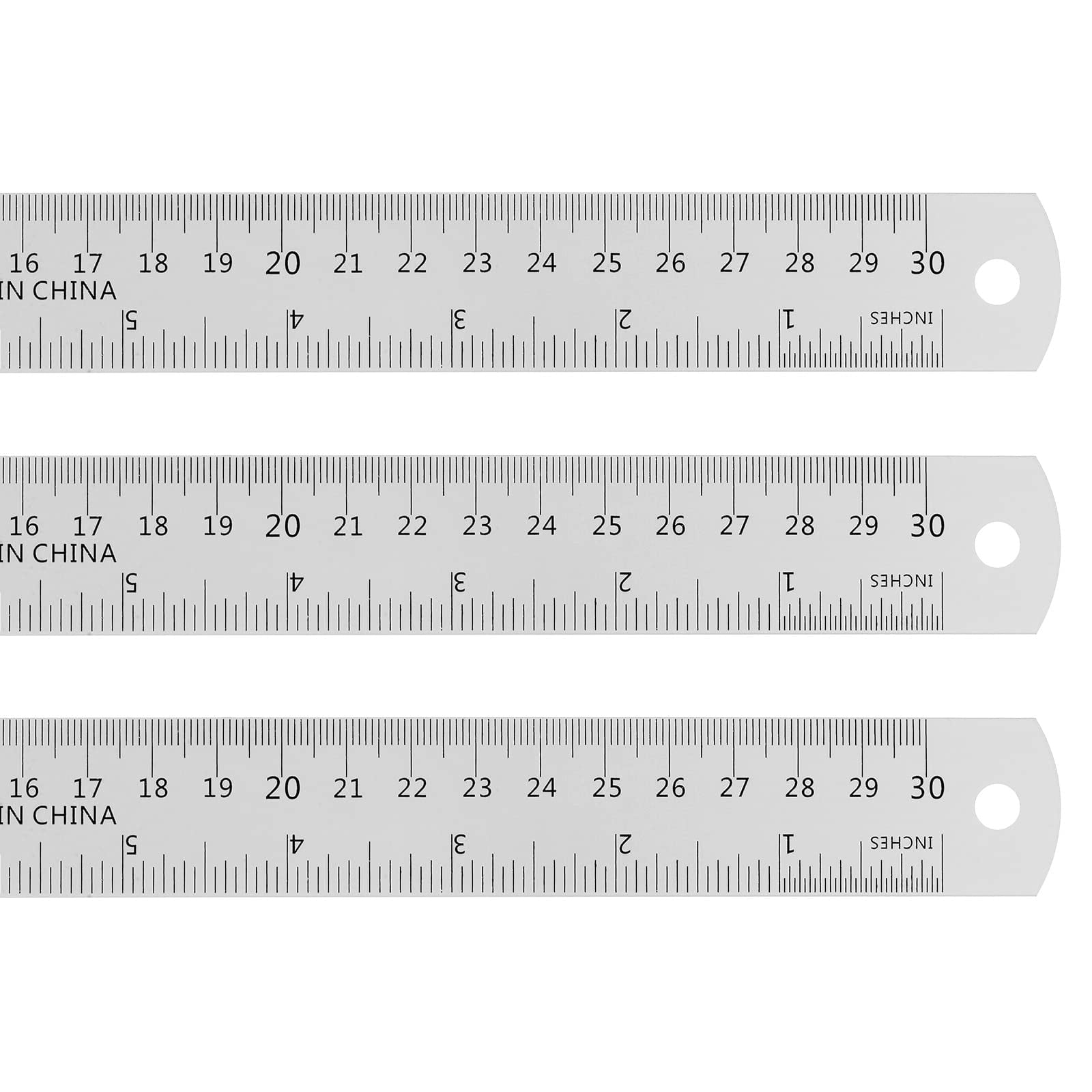 HARFINGTON 3pcs Stainless Steel Ruler 12 Inch 30cm Metric English Ruler with Conversion Table ...