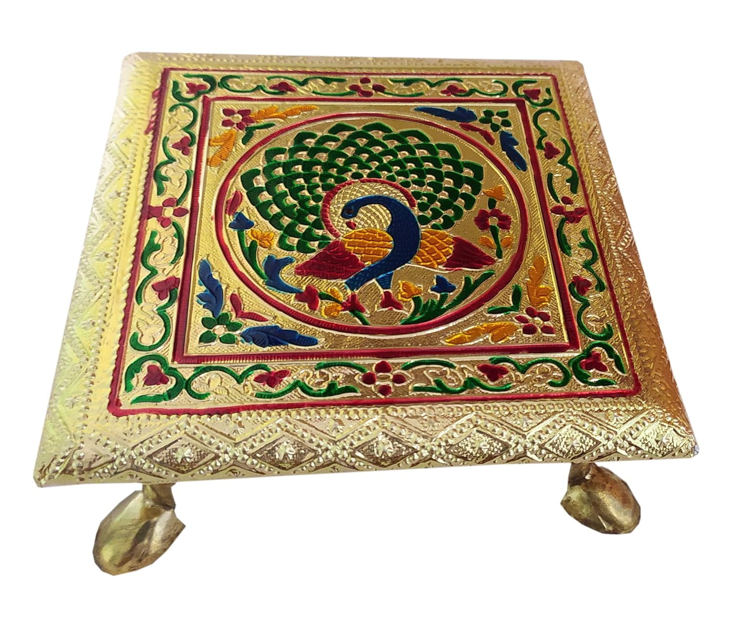 HARI Wooden PUJA CHOWKI with Metal Stand PUJA BAJOT 6X6 INCHES Set of 1 ...