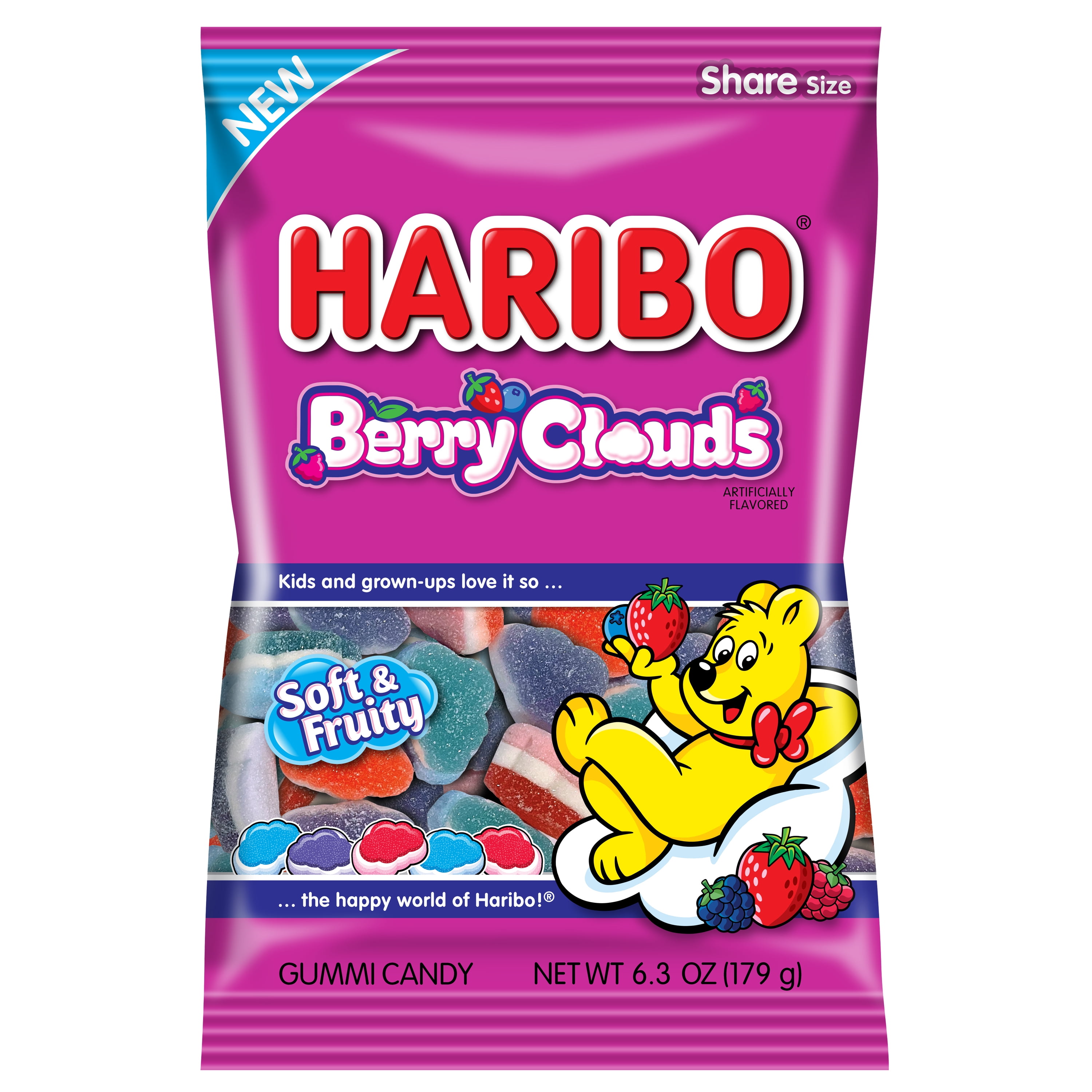 HARIBO Chewy Gummy Candy Berry Clouds, 6.3 oz Large Peg Bag, Pack of 1 ...