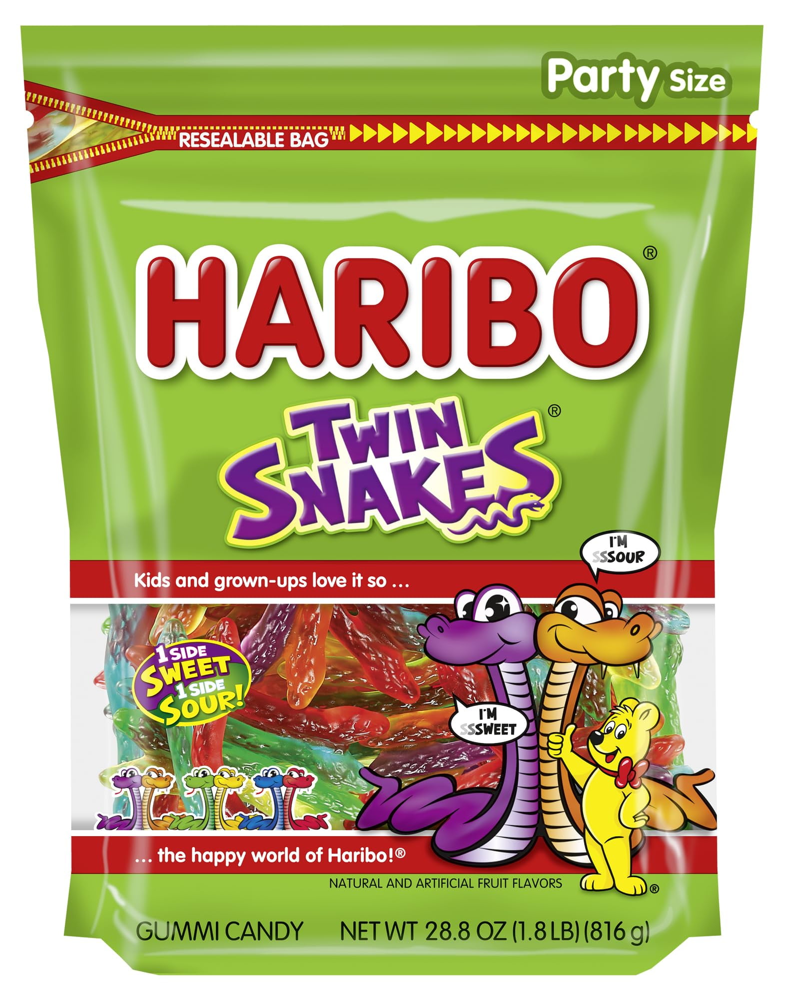 HARIBO Gummi Candy, Twin Snakes Sweet & Sour Gummy Candy, 28.8 Ounce ...