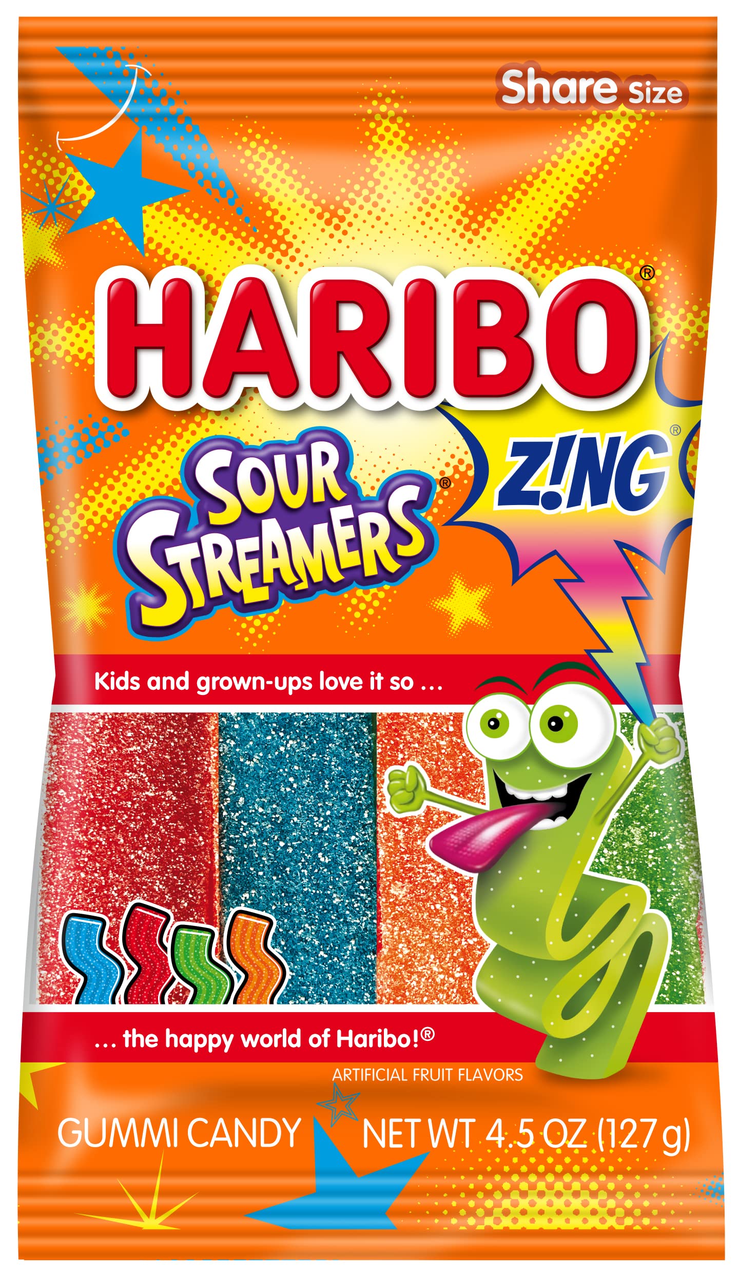 HARIBO Gummi Candy, Z!NG Sour MDA05 Streamers Gummy Candy, 4.5 Ounce ...