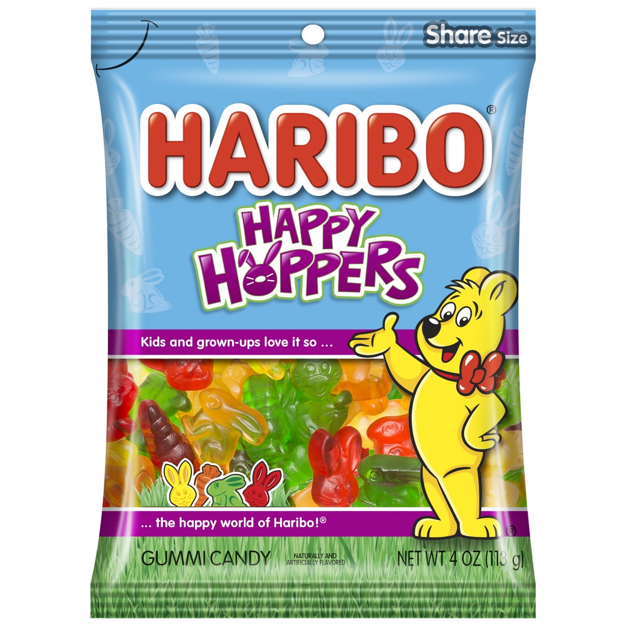 Haribo Happy Hoppers Gummy Candy, 4oz Bag, Fruity Chewy Bunnies and ...