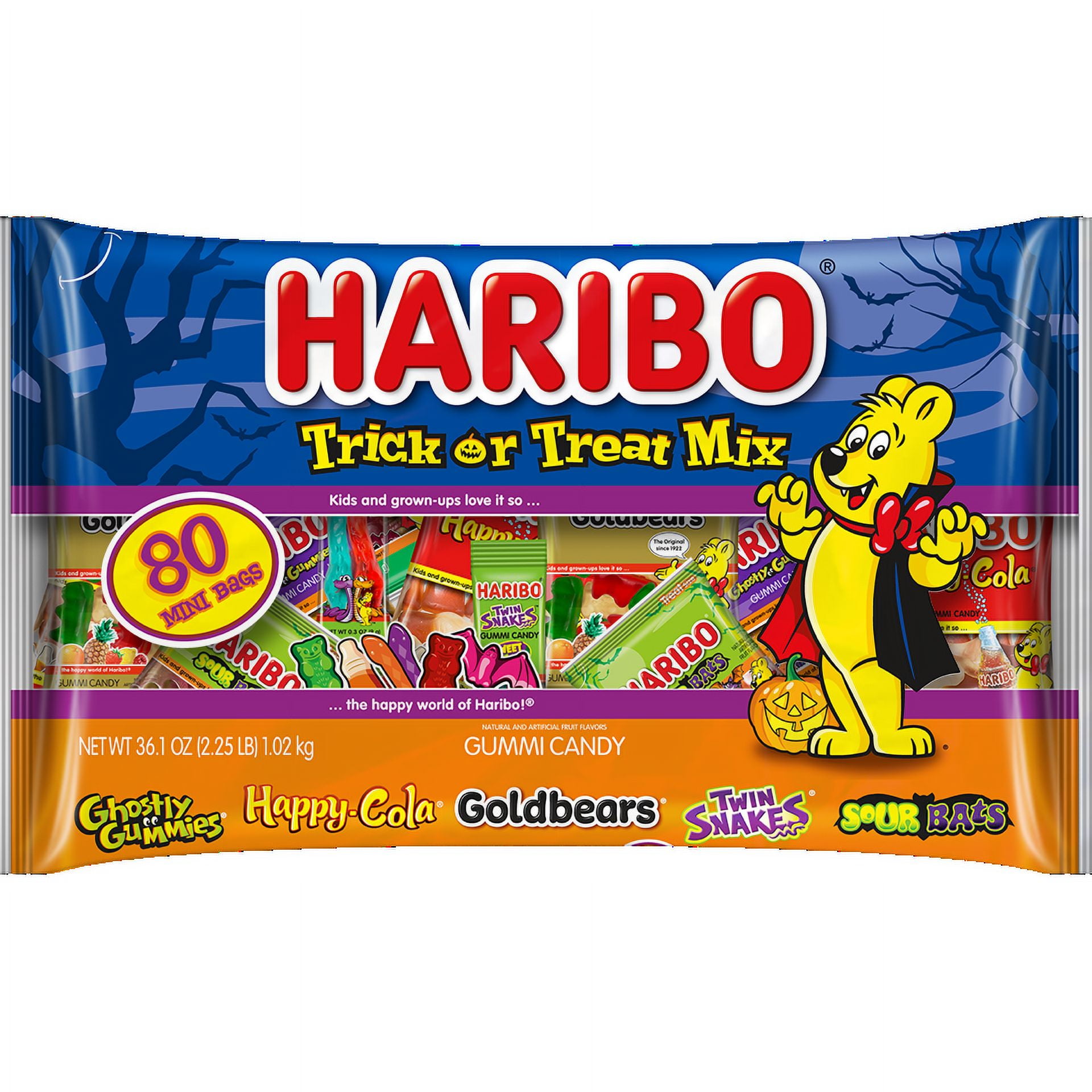 Haribo Sour Bats Bulk Assortment - Trick or Treat Mini Bags Gummy Candy ...