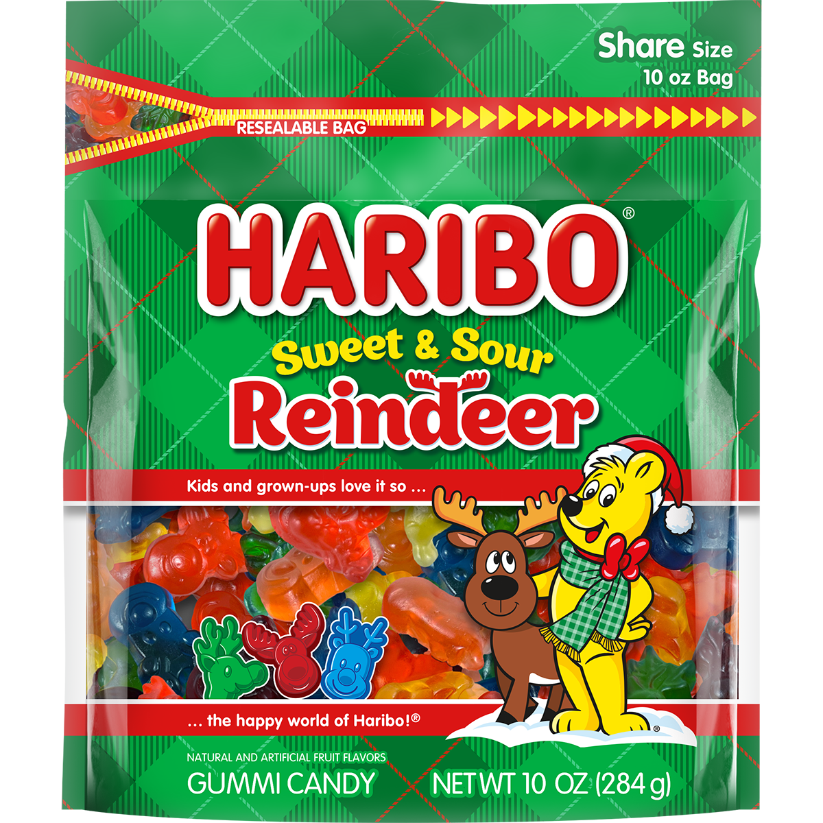 HARIBO Sweet and Sour Reindeer Gummies Holiday Edition Assorted Fruit ...