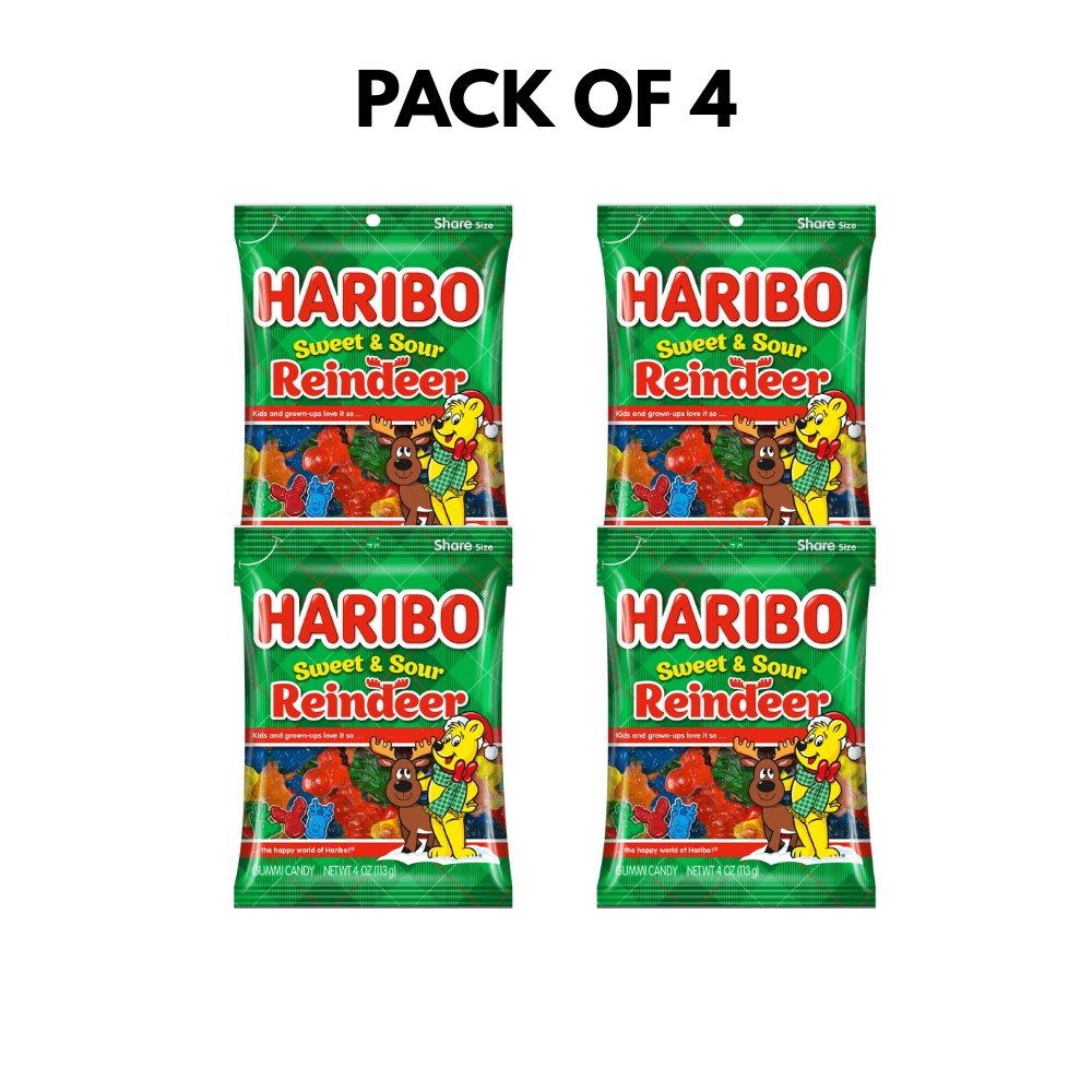 HARIBO Sweet and Sour Reindeer Gummies Holiday Edition Assorted Fruit ...