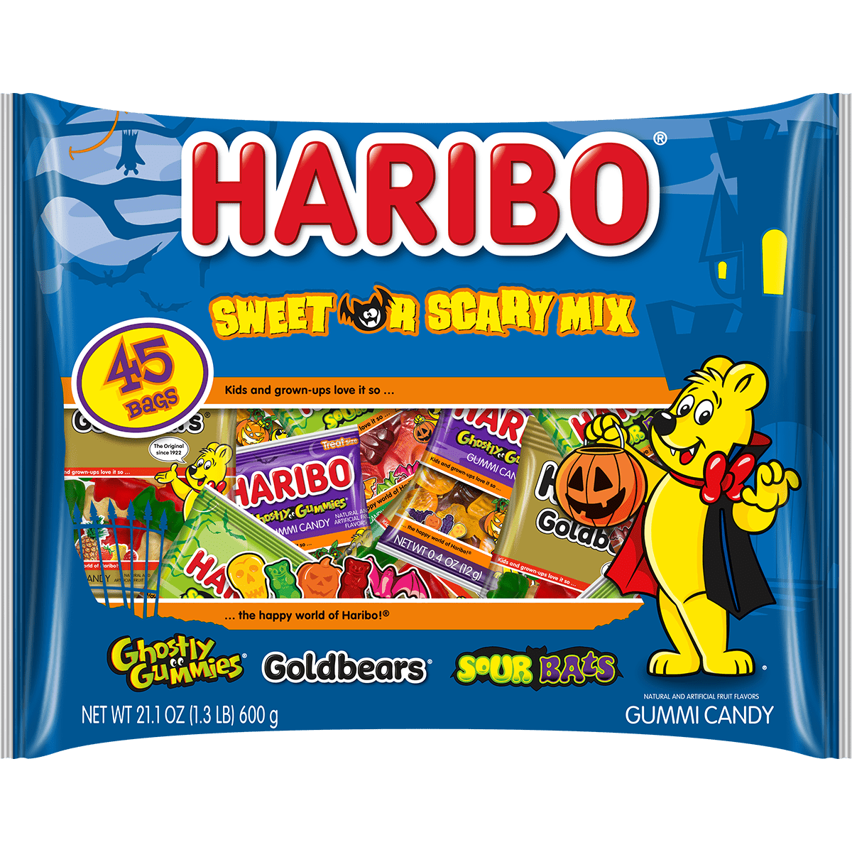 Haribo Sweet or Scary Halloween Assorted Gummy Candy, 21.1oz, 45 Mini ...