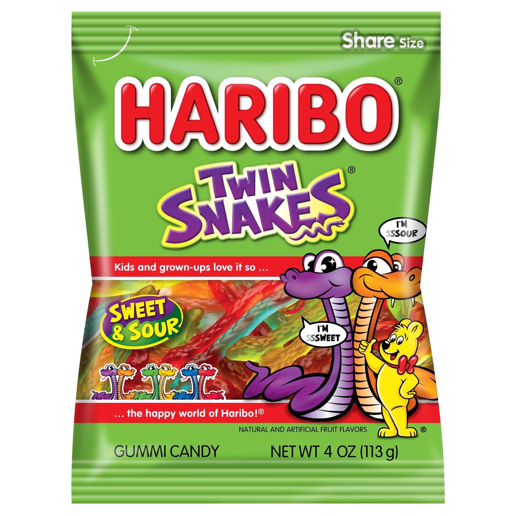 HARIBO Twin Snakes Gummies Original Sweet and Sour Assorted Fruit ...