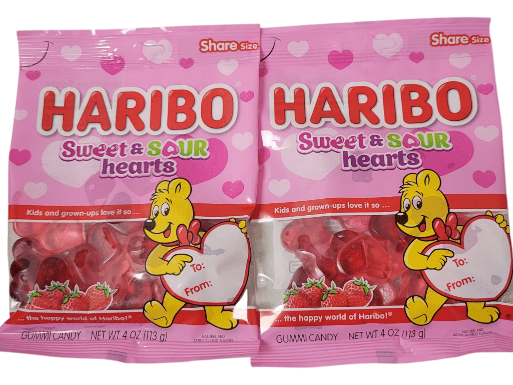 HARIBO Valentine's Sweet and Sour Hearts Gummy Candy - 4oz bag -Pack of ...