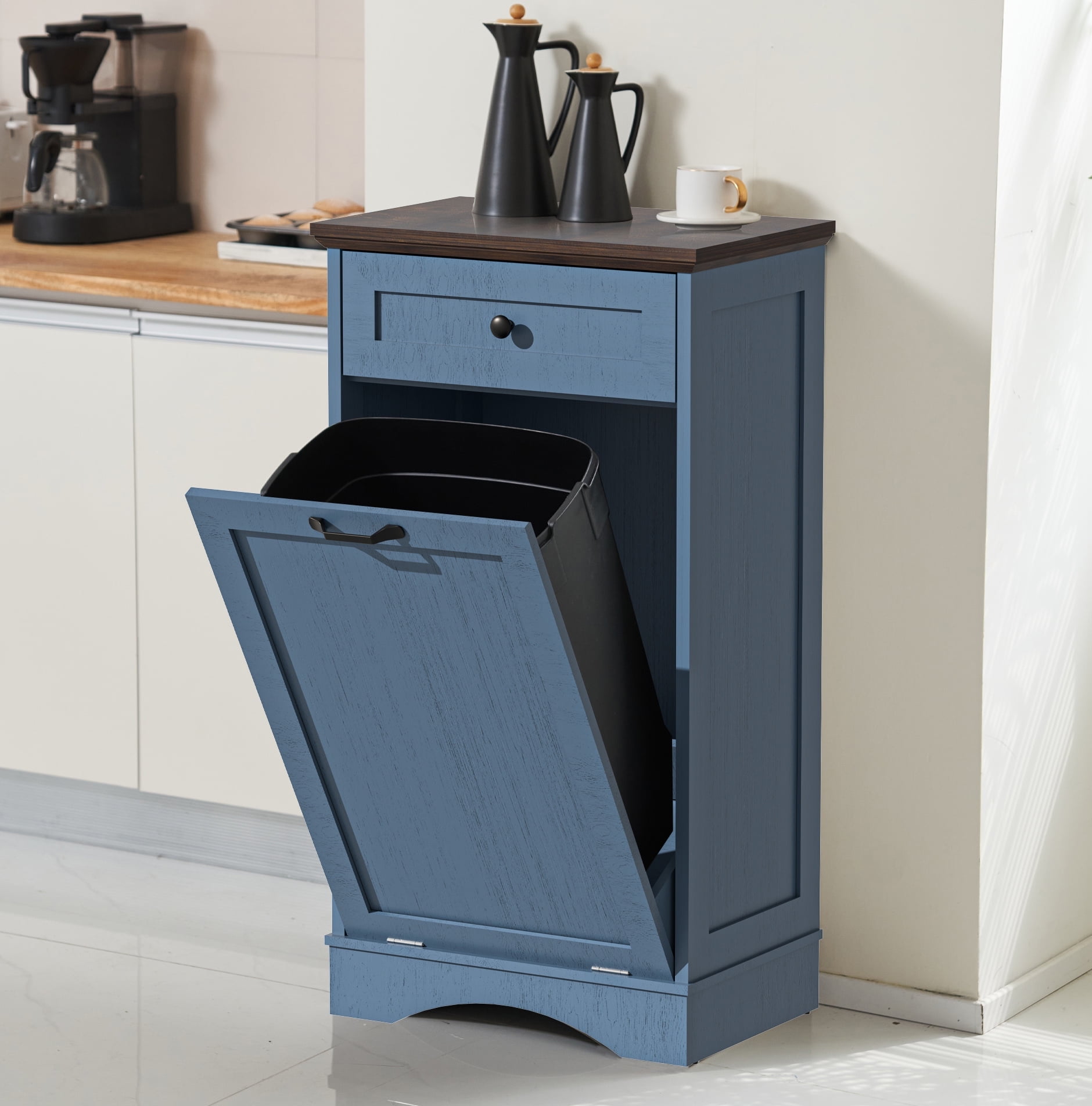 HARIPUL 13 Gallon Trash Cabinet for Kitchen, Laundry Hamper Pet Proof ...