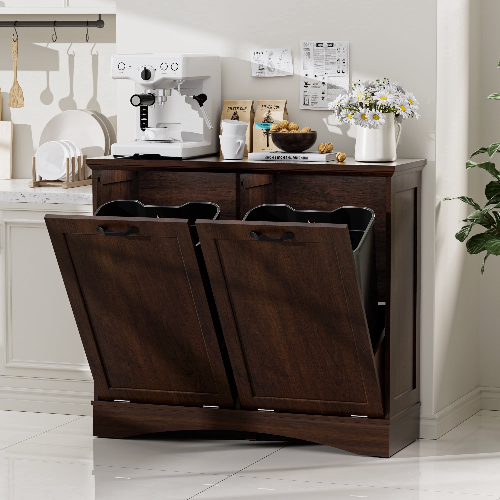 HARIPUL 20 Gallon Tilt Out Trash Cabinet, Freestanding Kitchen Trash ...