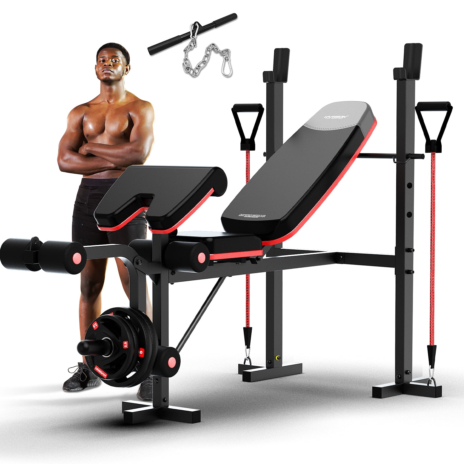 HARISON 6 in 1 Weight Bench Set with Leg Extension and Preacher Curl, 660LBS Workout Bench Press ...